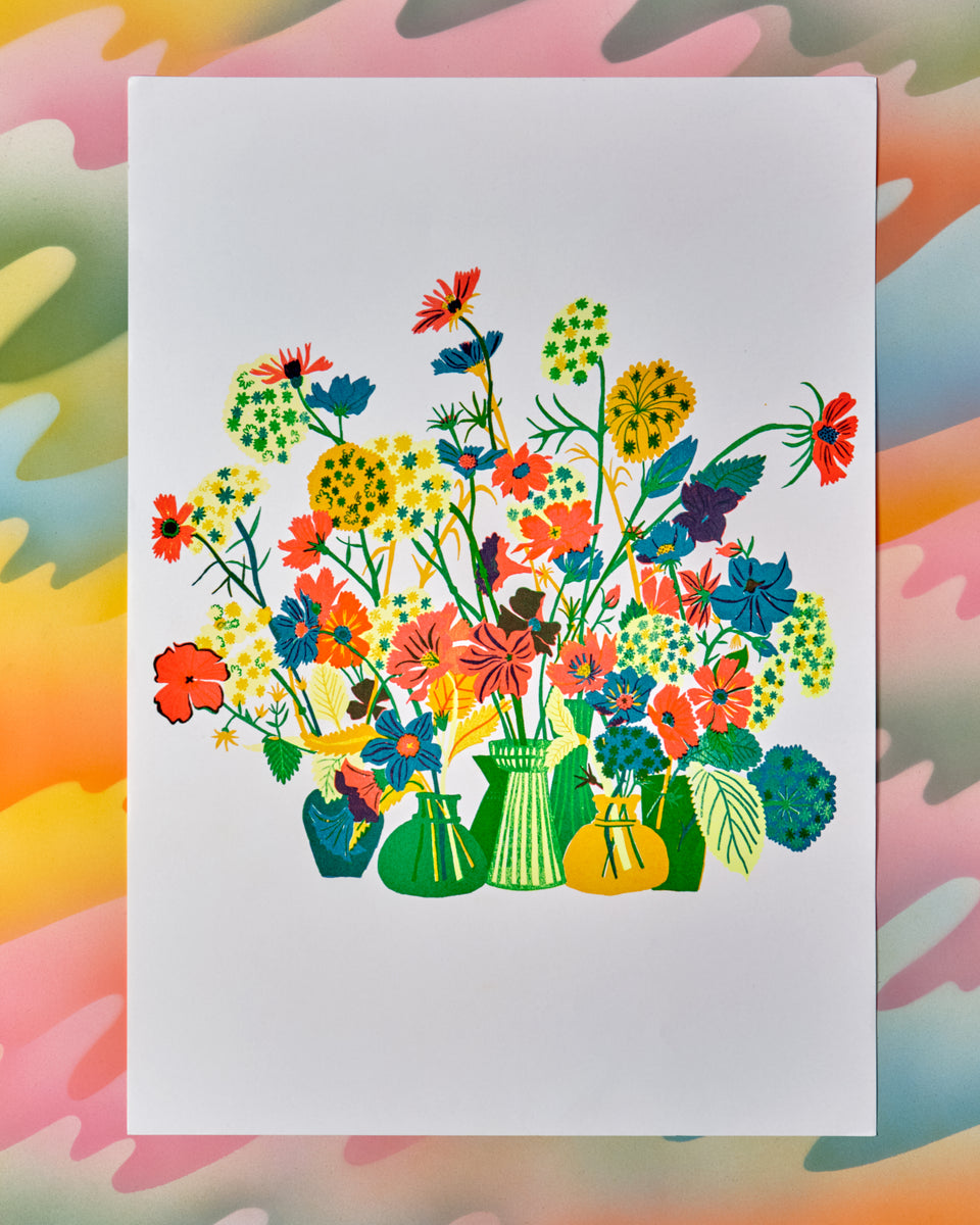 Vase of Flowers Risograph Print – Crush