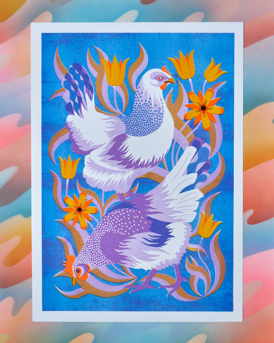 Hens Risograph Print – Crush